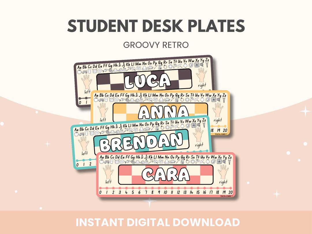 Groovy Retro Student Desk Plates | Classroom Student Desk Name Labels ...