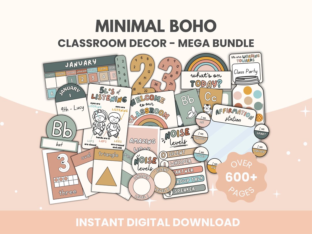 Minimalist Boho Classroom Display Bundle | Editable Classroom Decor ...