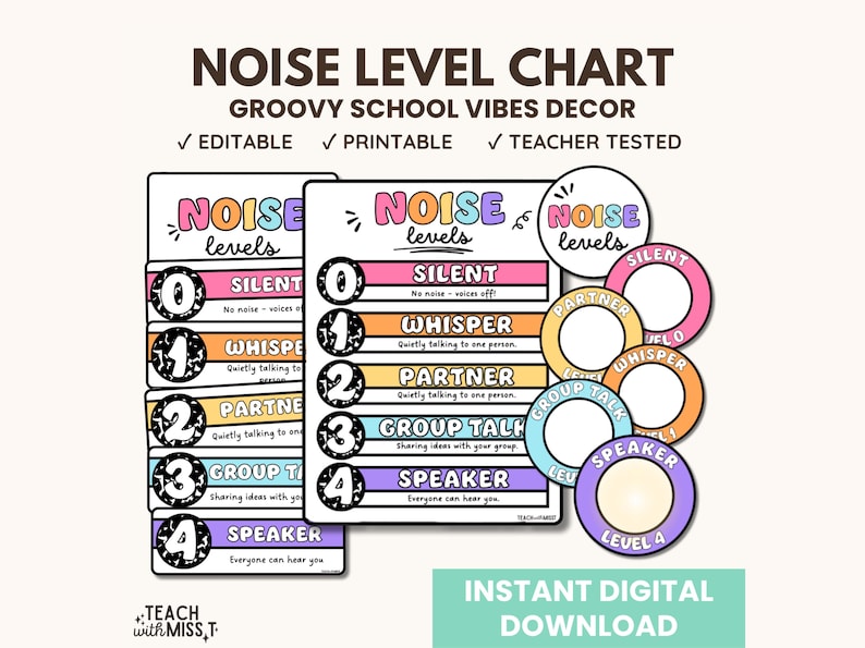 Groovy School Vibes Classroom Noise Levels Chart | Classroom Voice ...