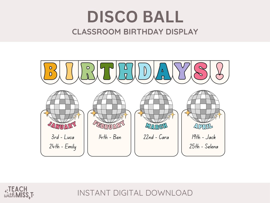 Disco Ball Classroom Birthday Display Retro Birthday Bulletin Board ...