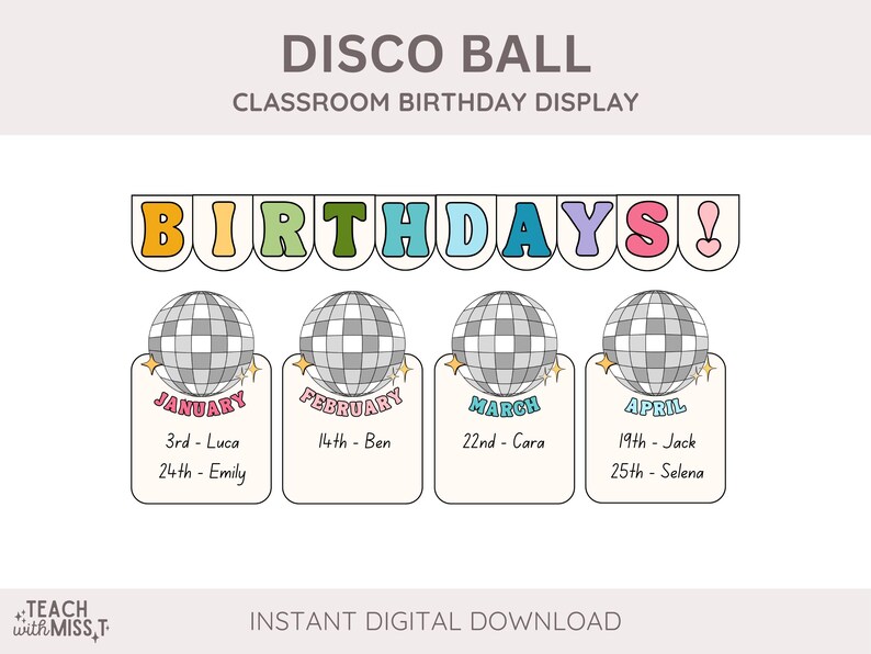 Disco Ball Classroom Birthday Display Retro Birthday Bulletin Board ...
