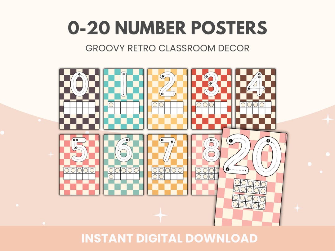 Groovy Retro 0-20 Number Posters With Tens Frame & Number Formation ...