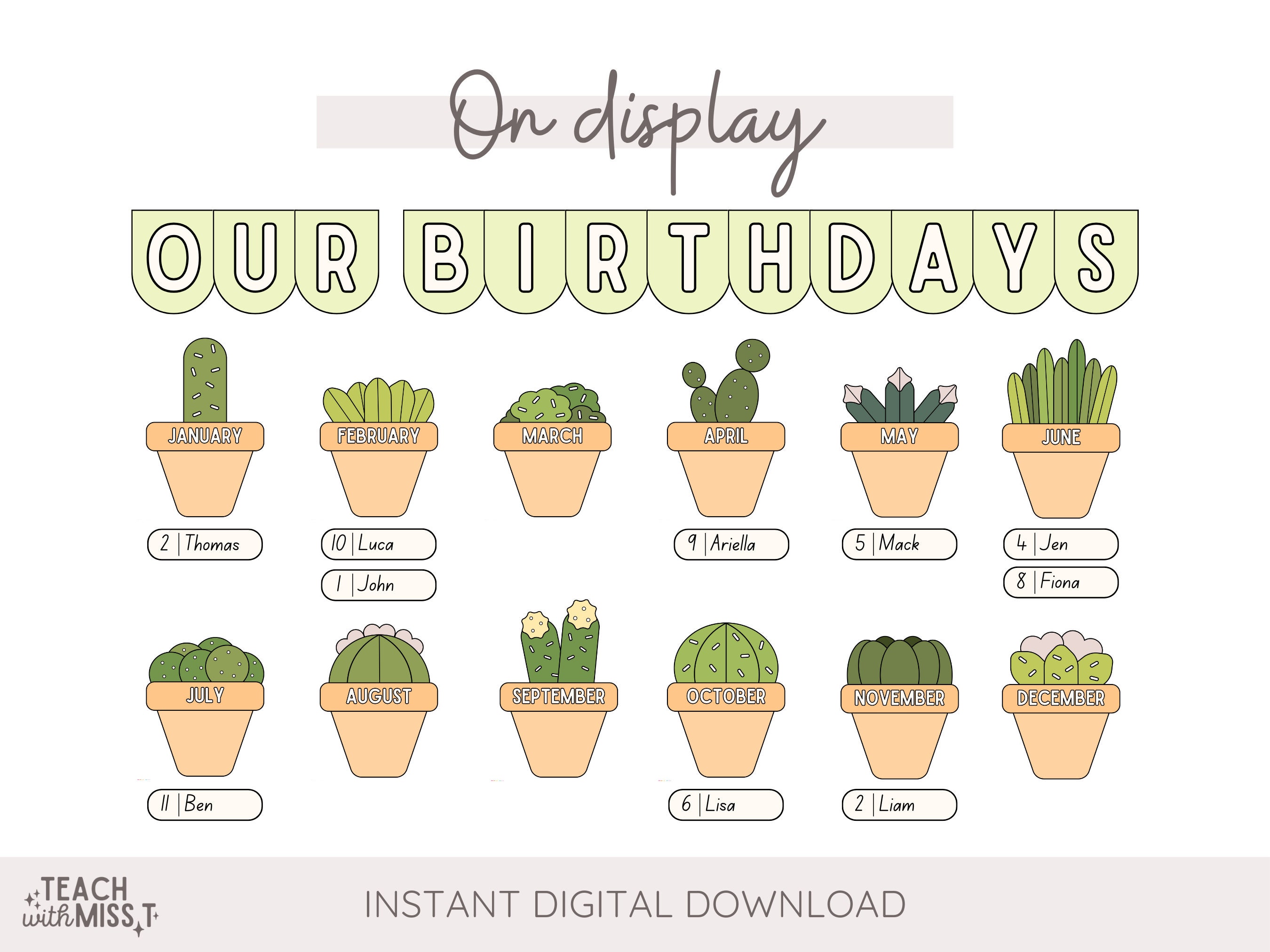 Cactus Classroom Birthday Display Bulletin Board Bundle Succulent ...