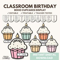 Boho Rainbow Birthday Classroom Display | Classroom Monthly Birthday ...