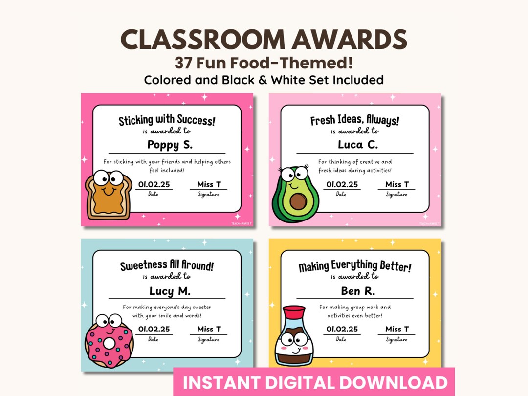 Classroom Award Certificates | Food-themed Award Certificates | End of ...