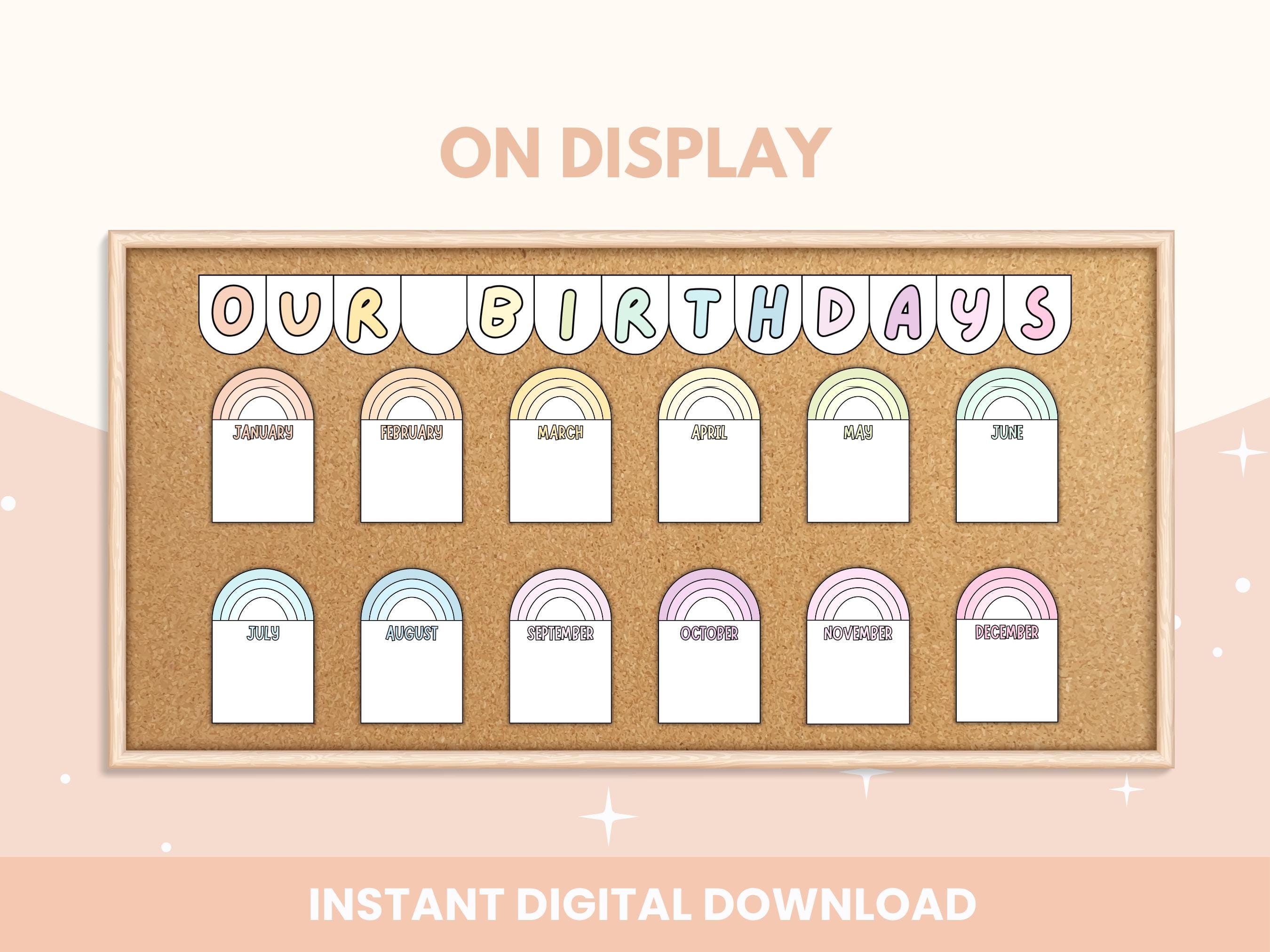 Pastel Rainbow Classroom Birthday Display Classroom Birthday Bulletin ...