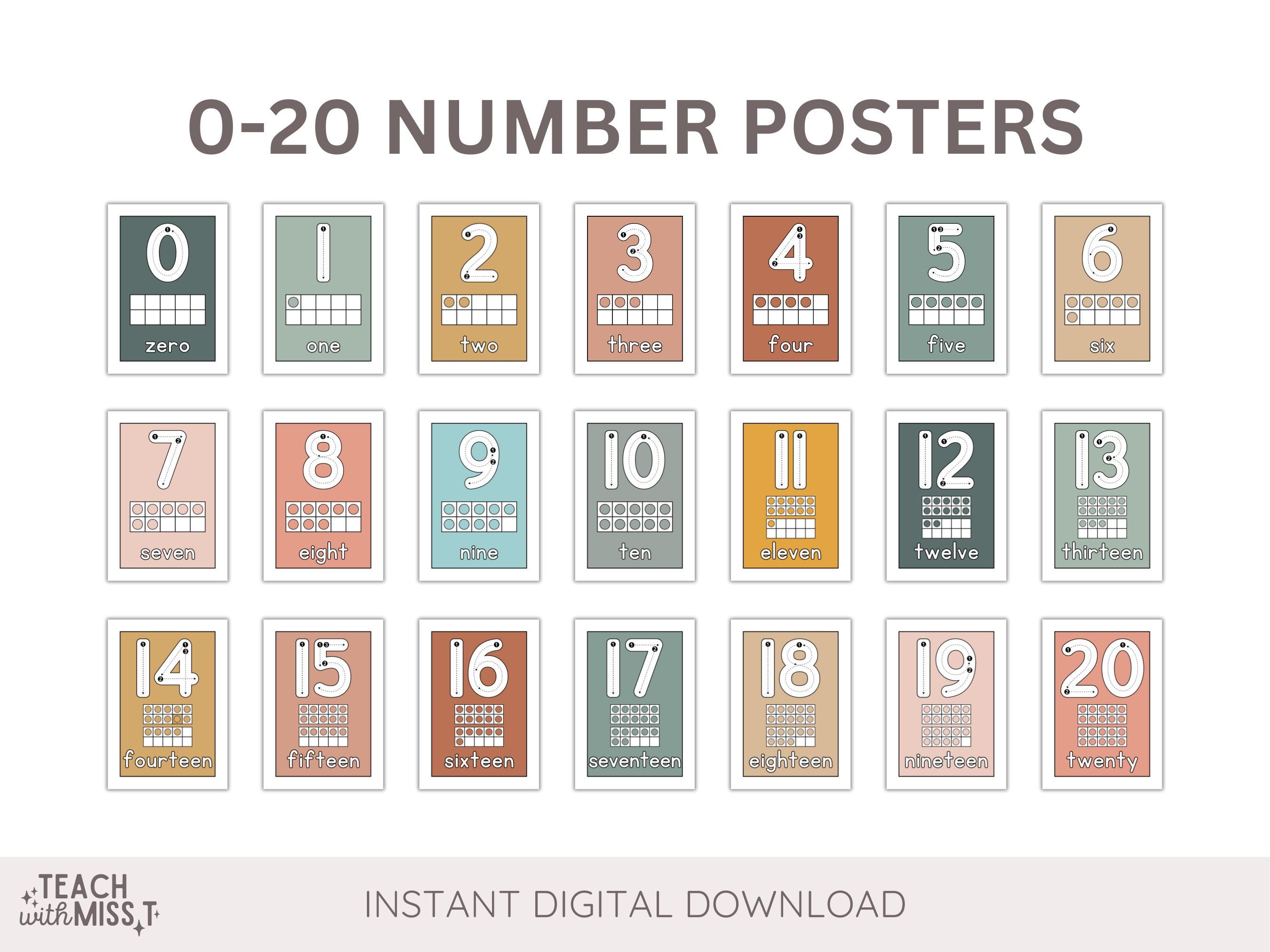 Boho 0-20 Number Posters With Tens Frame Posters Classroom Number ...