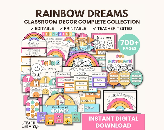 Watercolor Classroom Decor Bundle: Colorful Theme (digital Download ...