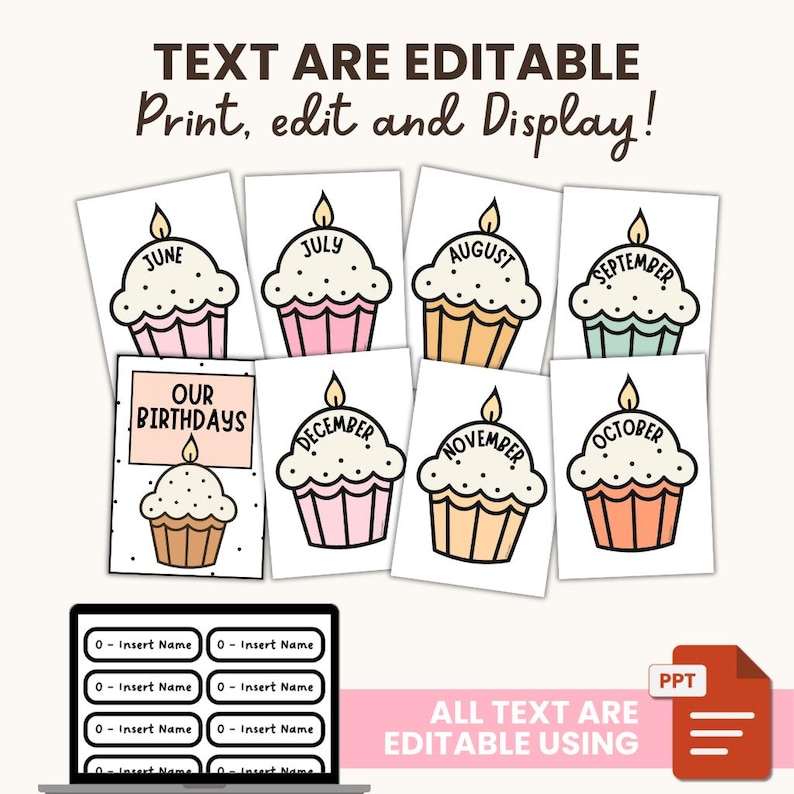 Boho Cupcakes Classroom Birthday Display (digital Download) - Etsy