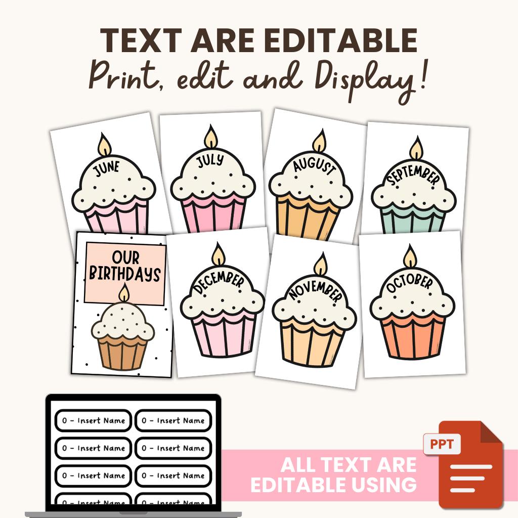 Boho Cupcakes Classroom Birthday Display | Calm Class Birthday Displays ...