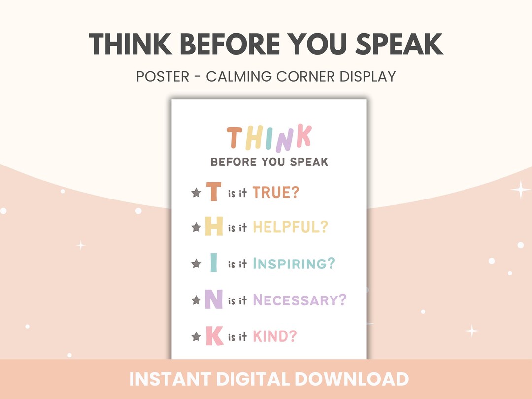 Think Before You Speak Poster: Calming Corner Poster (digital Download ...