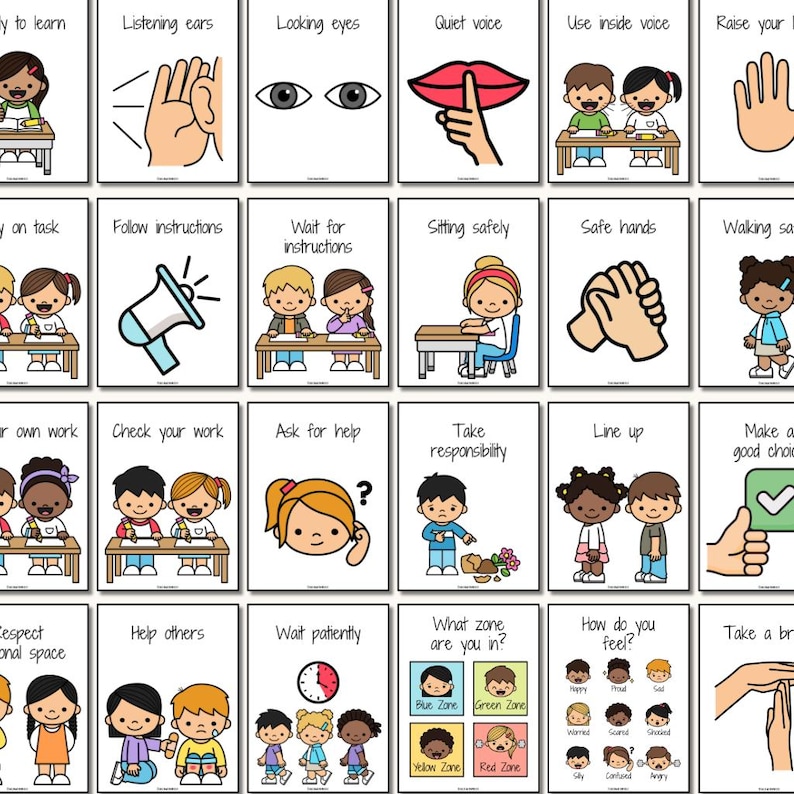 40+ Behavior Visual Support Flashcards | Classroom Management Charts ...