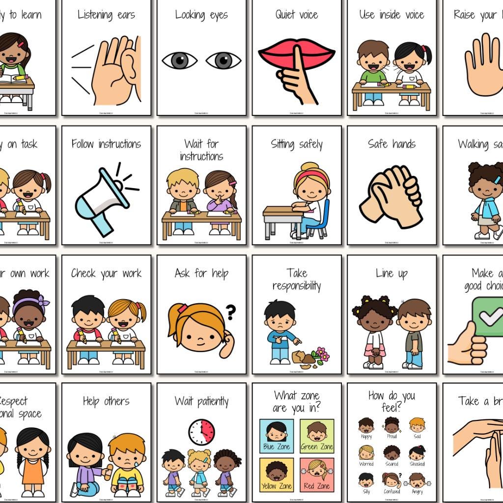 40+ Behavior Visual Support Flashcards | Classroom Management Charts ...