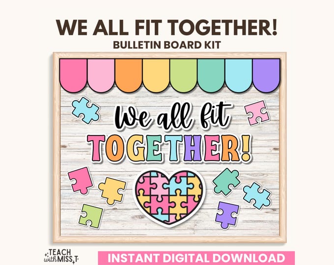 BULLETIN BOARD KIT- We All Fit Together | Puzzle Pieces | Classroom ...