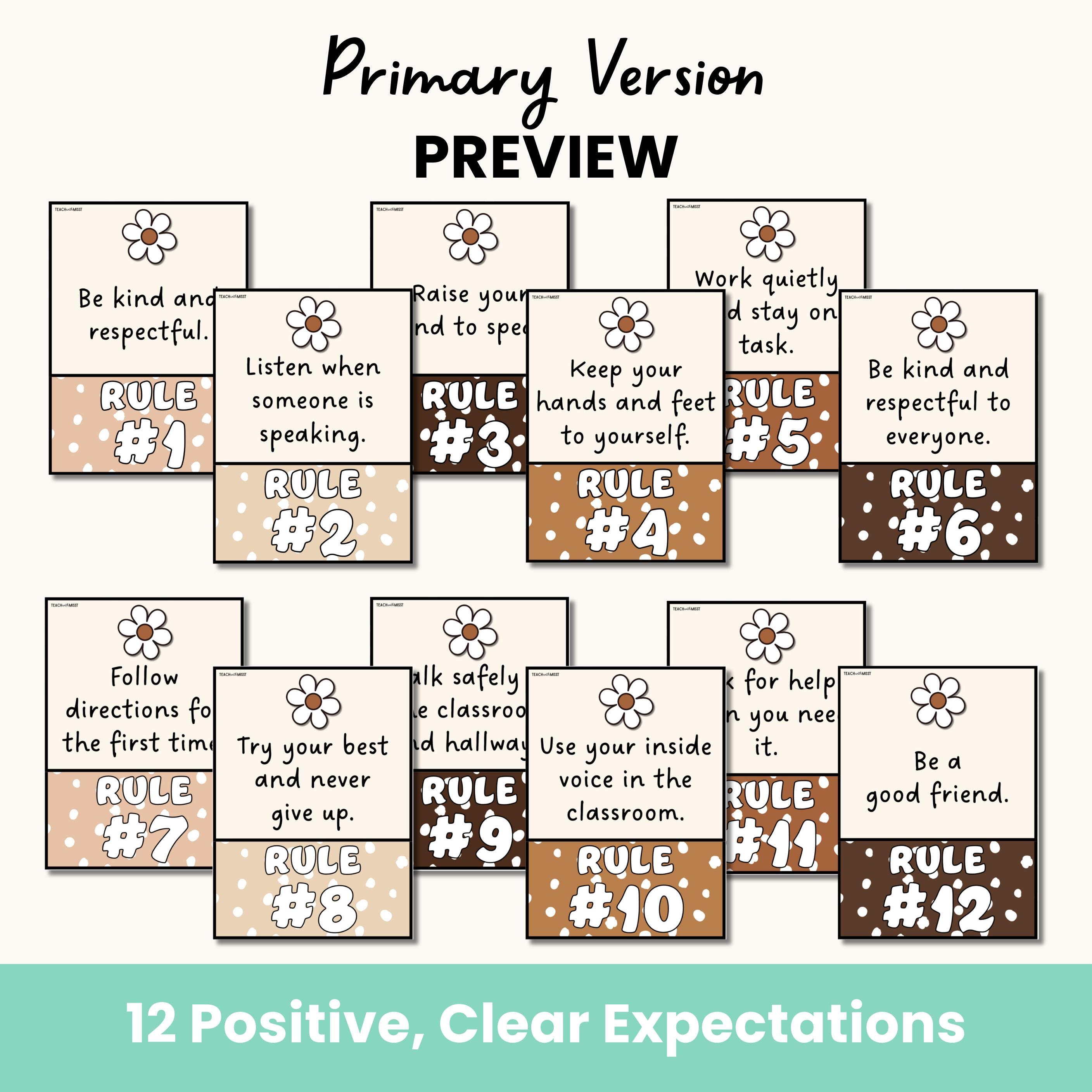 Neutral Classroom Rules Poster Set: Editable, Printable (digital ...