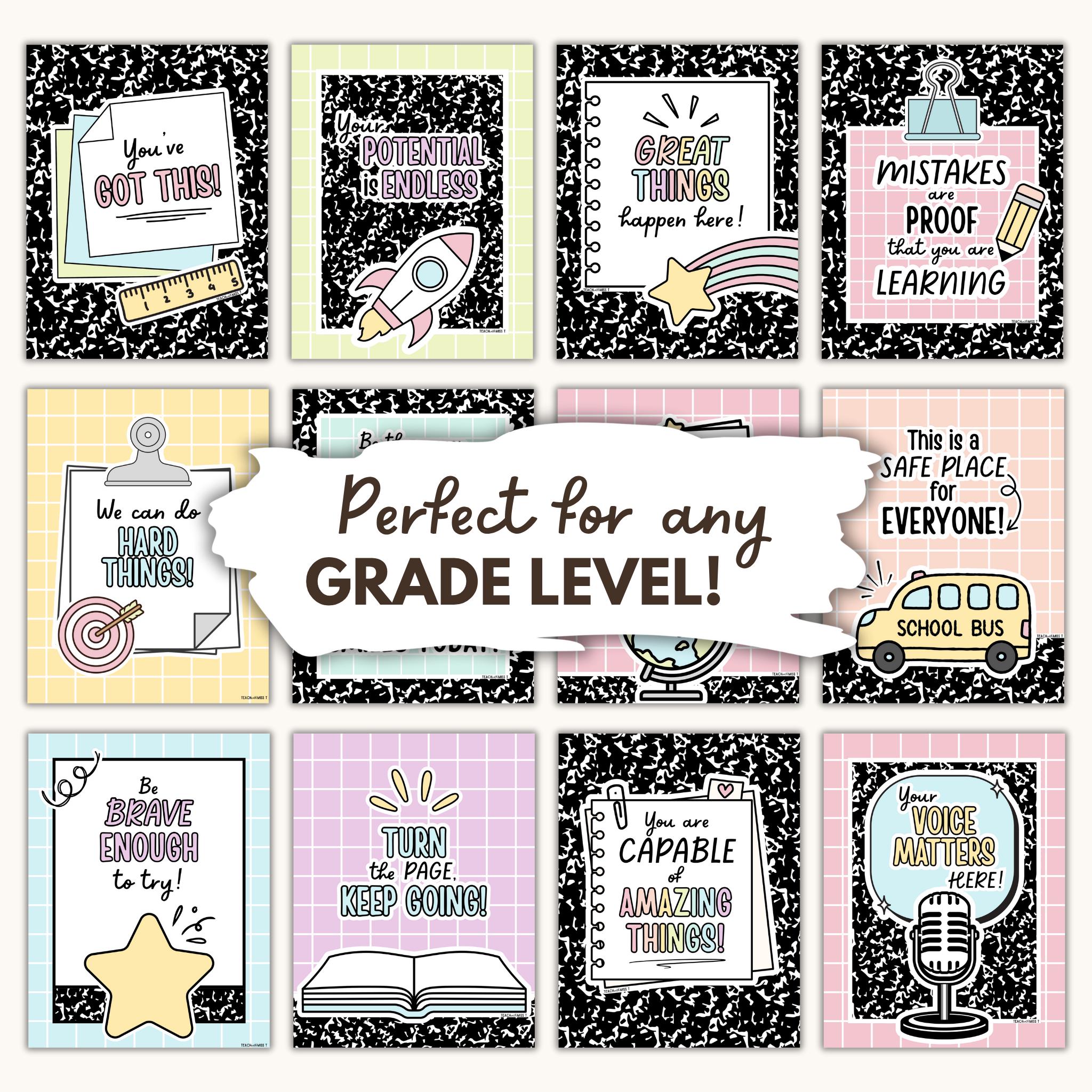 Pastel Classroom Decor Posters: Rainbow Composition Notebook Theme ...