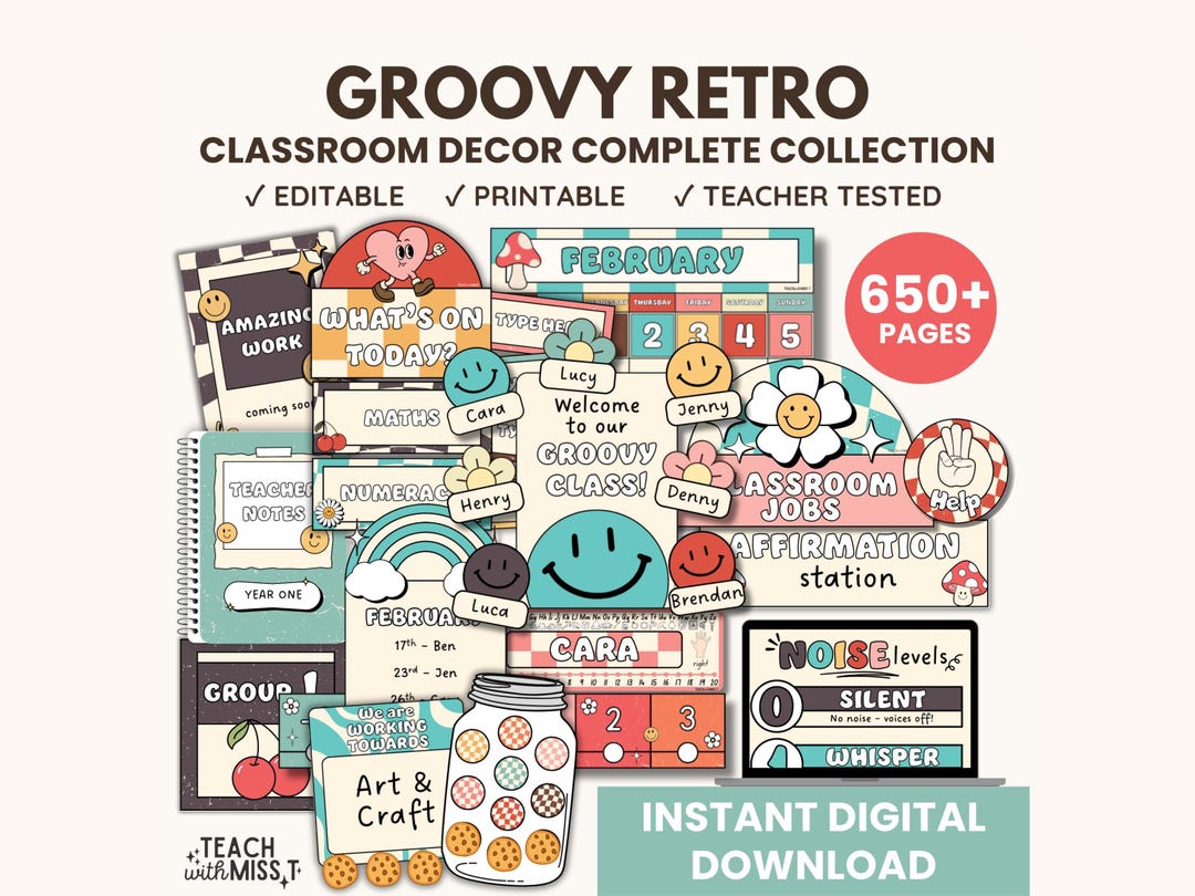 Groovy Retro Classroom Decor Bundle | Editable Classroom Printables ...