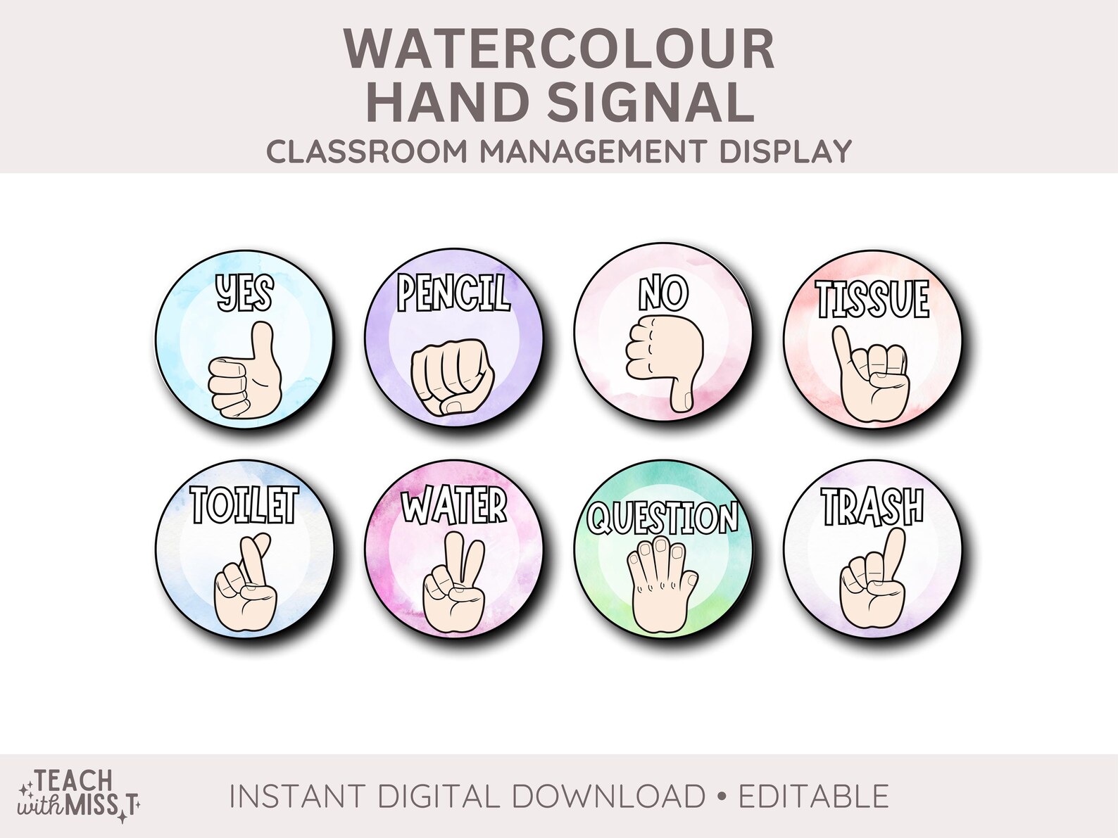 Watercolour Classroom Hand Signals Display Hand Signals Classroom ...