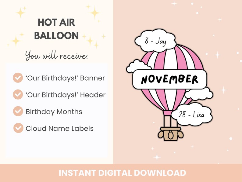 Hot Air Balloon Classroom Birthday Display | Class Birthday Bulletin ...