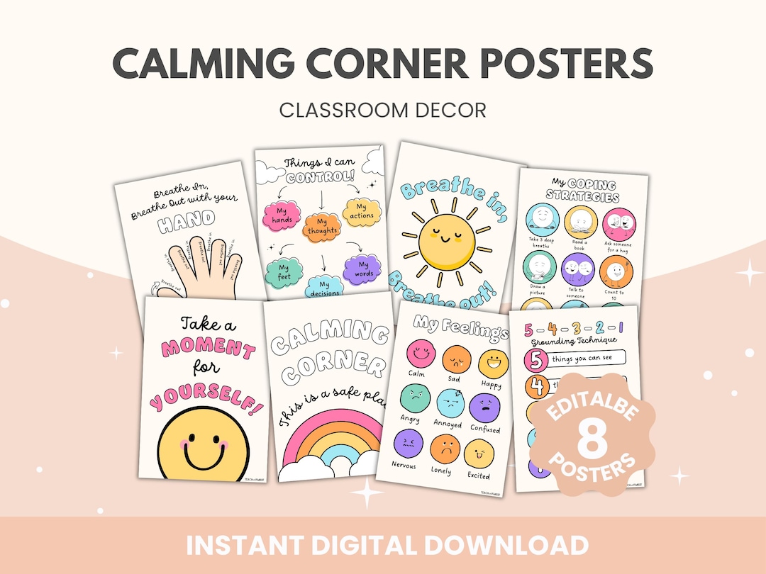 Rainbow Calming Corner Posters: Bright Classroom Decor (digital ...