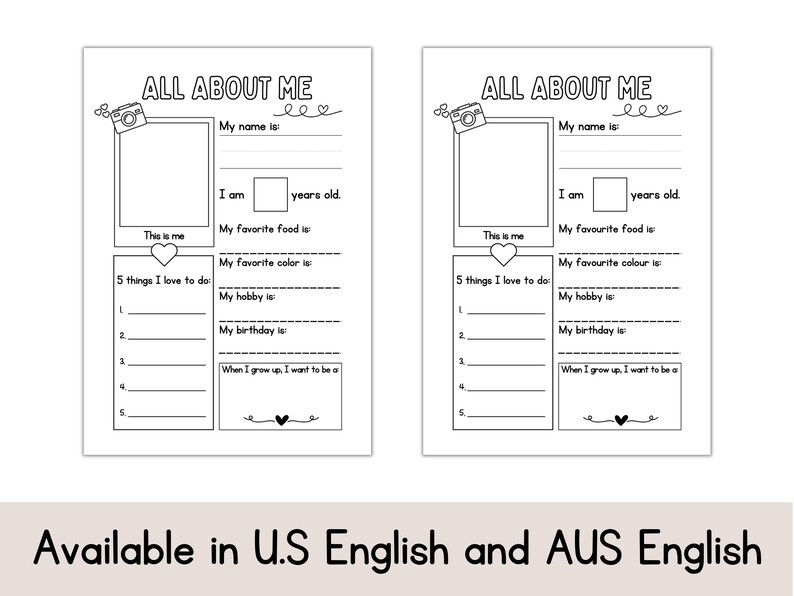 First Day of School 'all About Me' Printable Template (digital Download ...