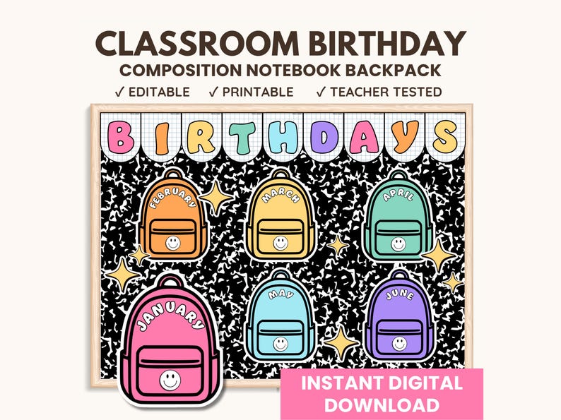 Composition Notebook Classroom Birthday Display Kit: Bulletin Board ...
