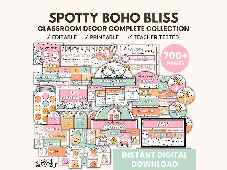 Spotty Boho Classroom Decor Bundle | Editable Classroom Printables ...