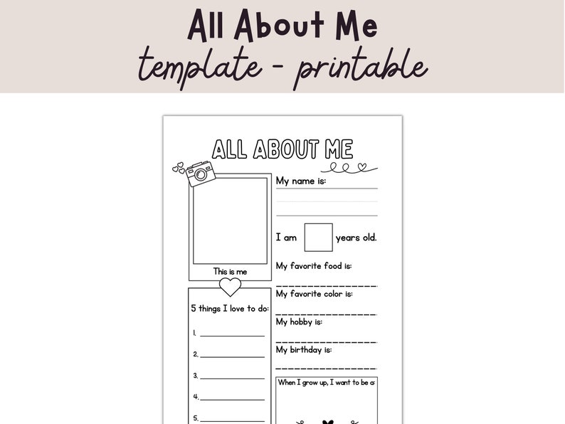 All About Me Printable Template First Day of School All - Etsy