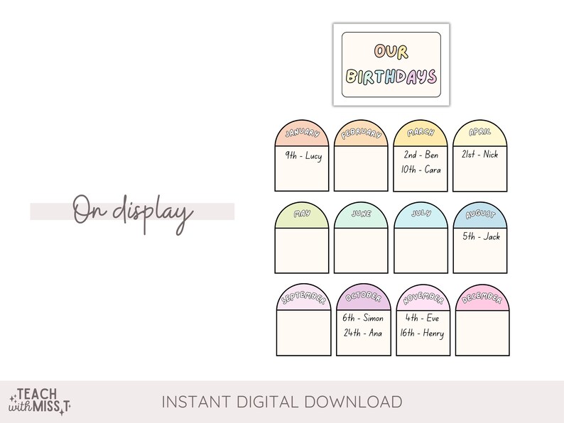 Pastel Rainbow Classroom Birthday Display Bulletin Board Back to School ...