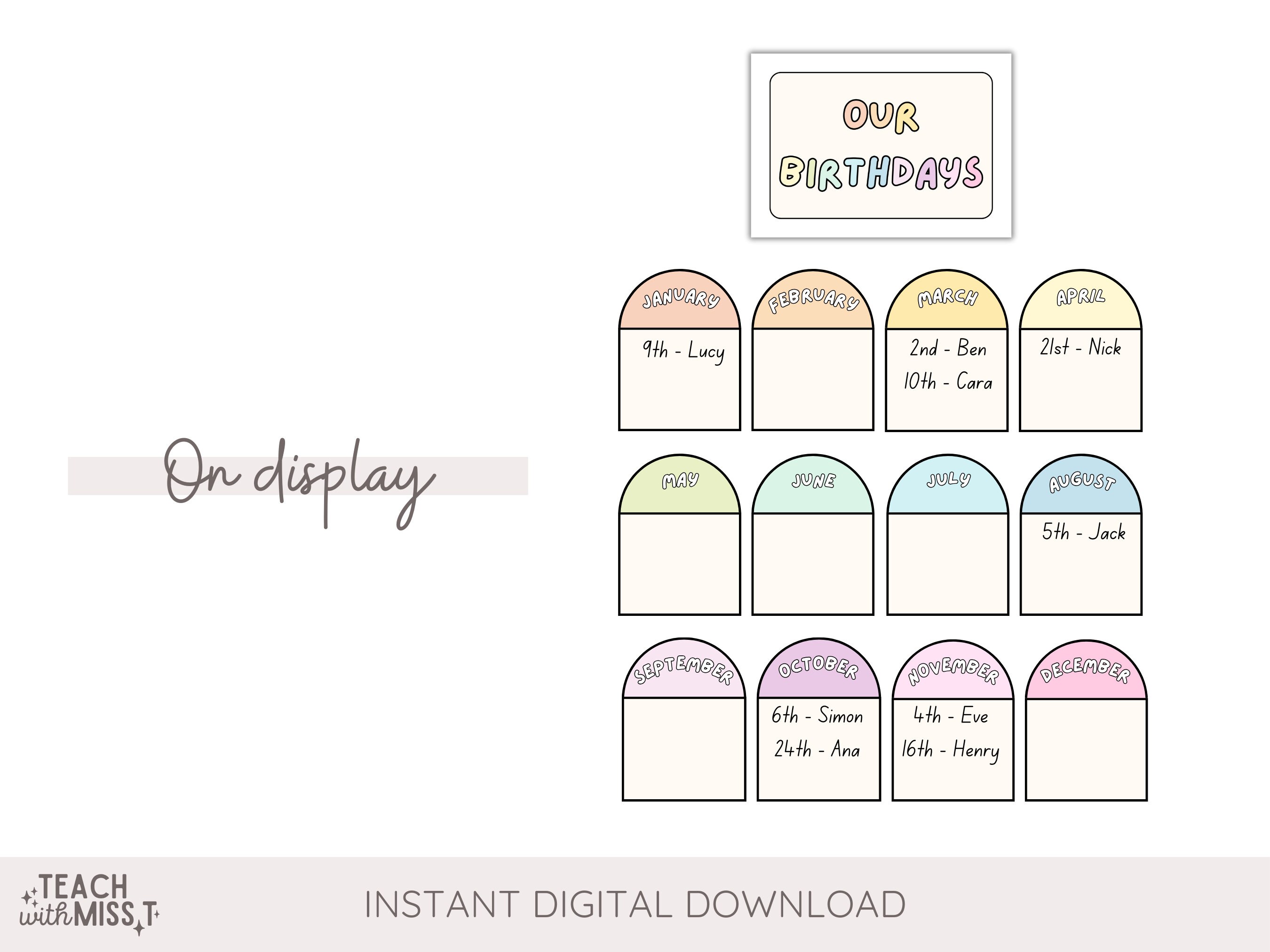Pastel Rainbow Classroom Birthday Display Bulletin Board Back to School ...