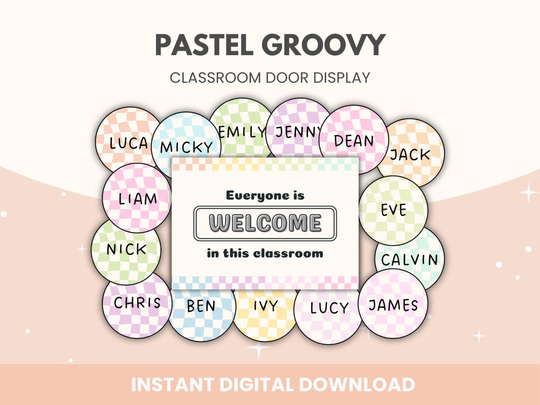 Groovy Classroom Door Display | Classroom Sign Pastel Rainbow | Back to ...