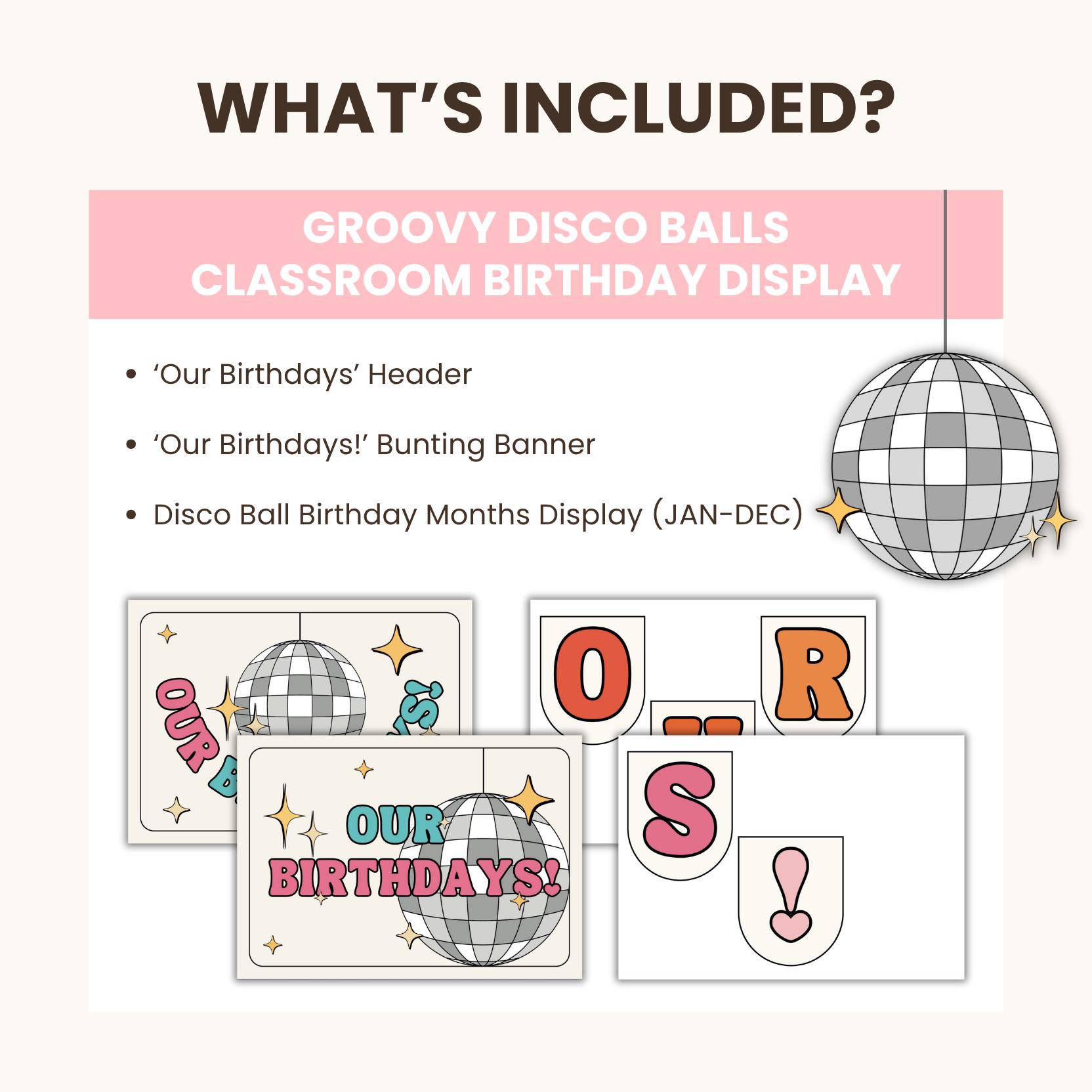 Disco Ball Classroom Birthday Display: Retro Bulletin Board Kit ...