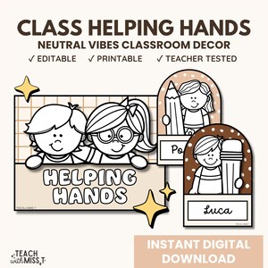 Neutral Boho Classroom Jobs Chart: Editable Helping Hands Display ...