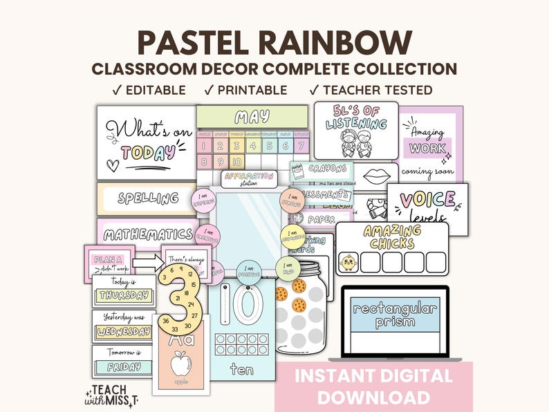 Pastel Rainbow Classroom Decor Bundle (digital Download) - Etsy