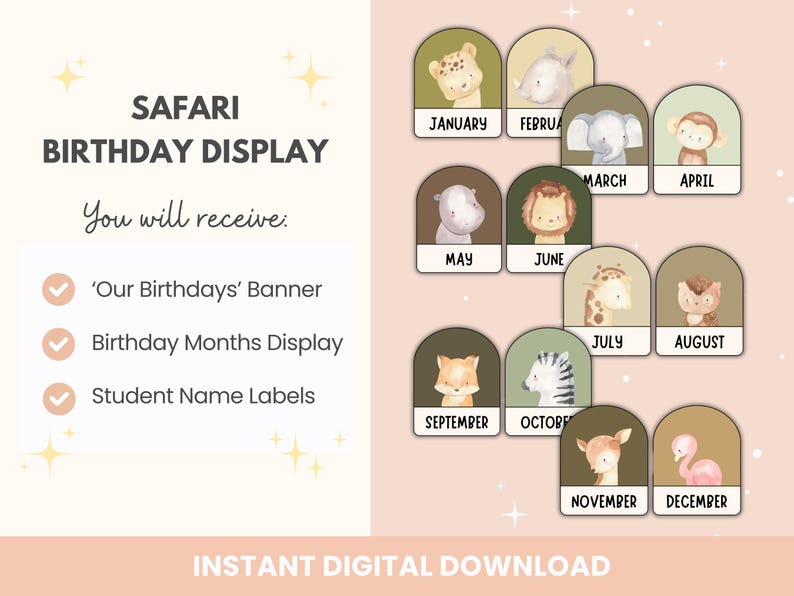 Watercolor Safari Animals Birthday Bulletin Board: Classroom Decor ...