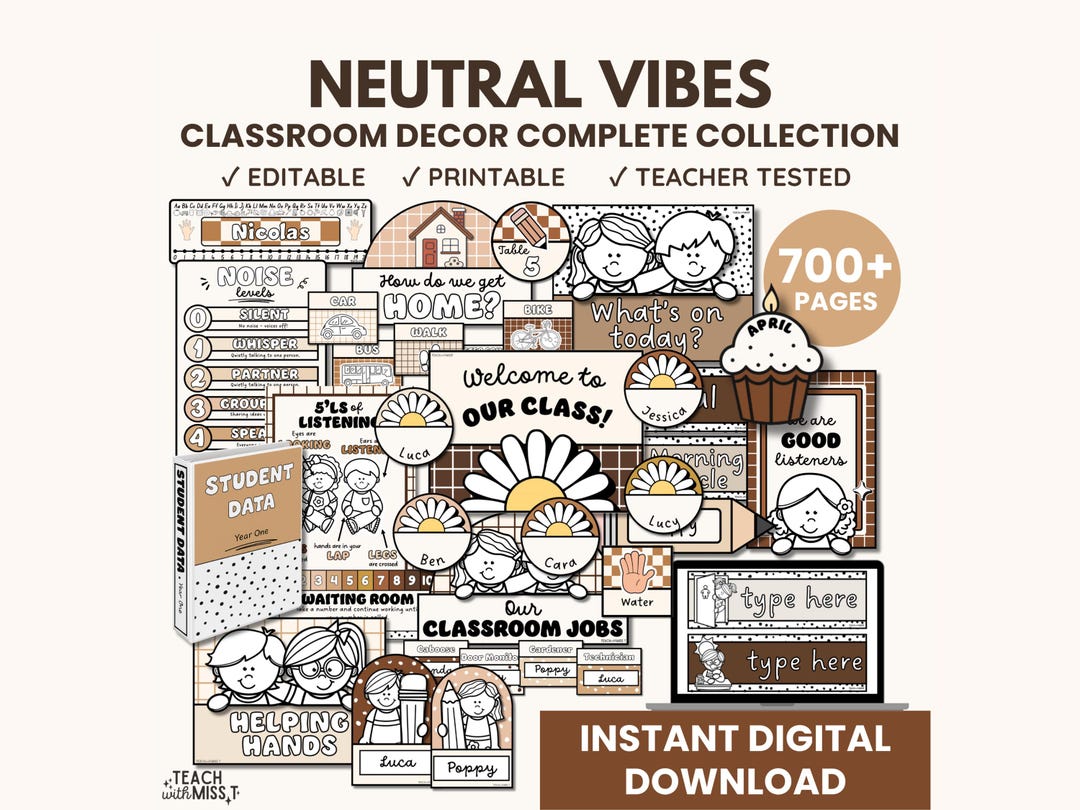 Neutral Boho Classroom Decor Bundle | Editable Classroom Printables ...