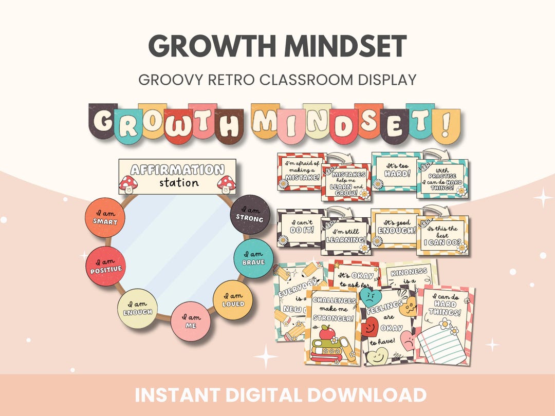 Groovy Retro Growth Mindset Bulletin Board Decor | Social-emotional ...