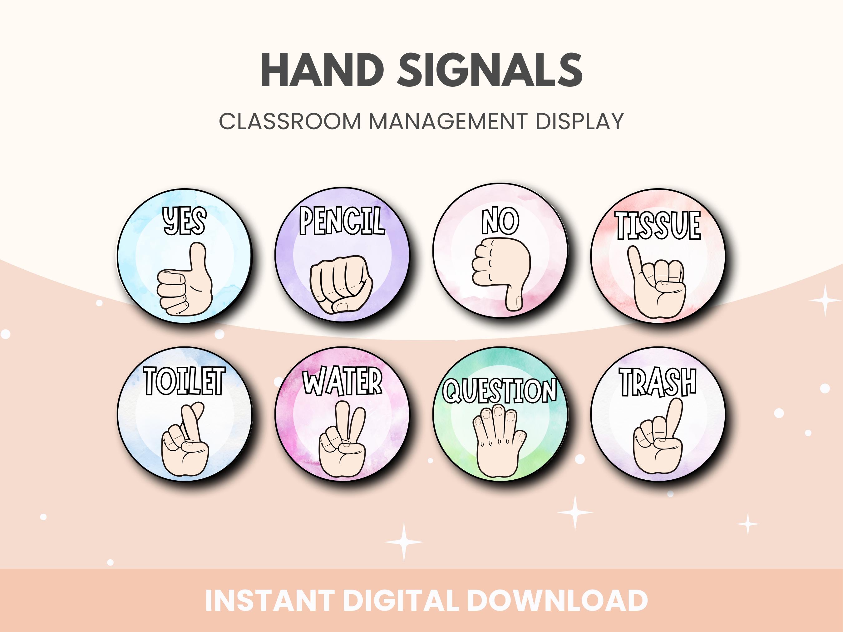 Watercolour Classroom Hand Signals Display | Hand Signals Classroom ...