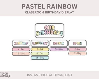 Birthday Bulletin Board Pastel Rainbow Classroom Decor - Etsy