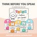 Think Before You Speak Classroom Posters: Social Emotional Learning ...