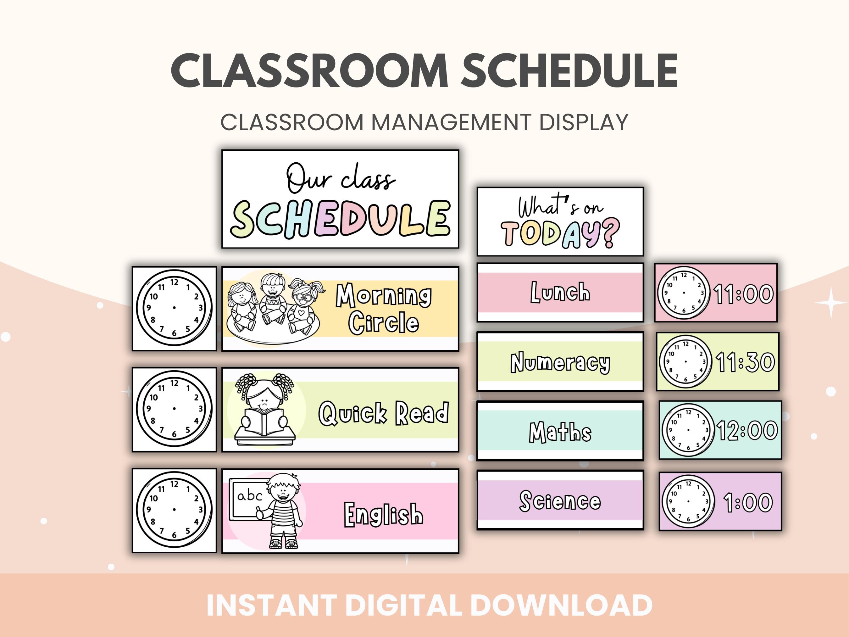 Pastel Rainbow Classroom Schedule Display | Editable Classroom ...