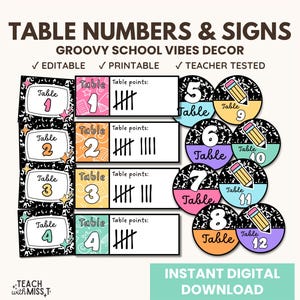 Classroom Table Numbers & Signs: Composition Notebook Theme (digital ...
