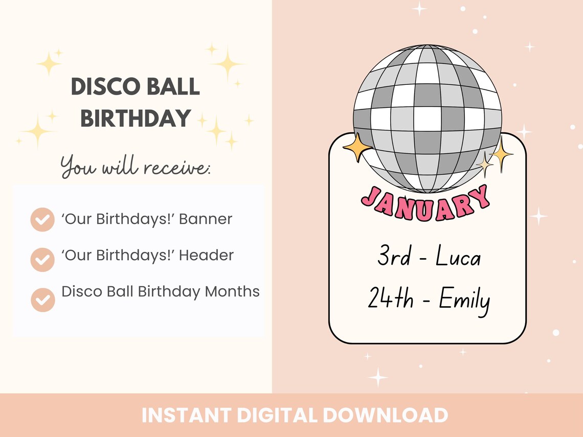 Disco Ball Classroom Birthday Display | Retro Birthday Bulletin Board ...