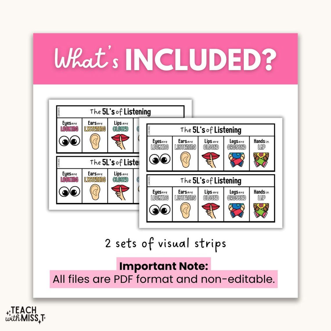 Whole Body Listening Visual Reminder Strips: 5l's of Listening ...