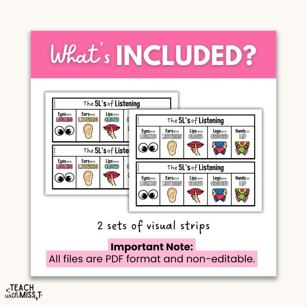 Whole Body Listening Visual Reminder Strips: 5l's of Listening ...