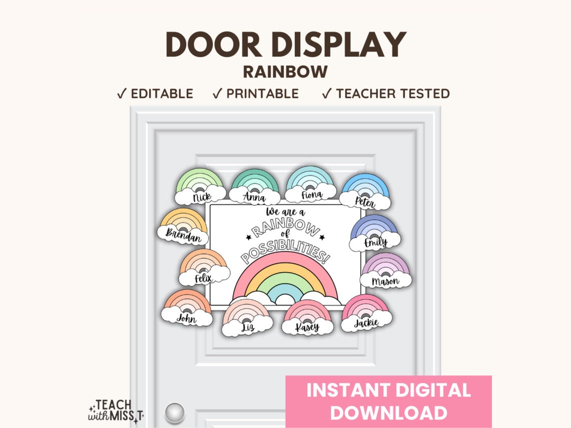 Rainbow Classroom Door Display Editable Bundle | We Are a Rainbow of ...