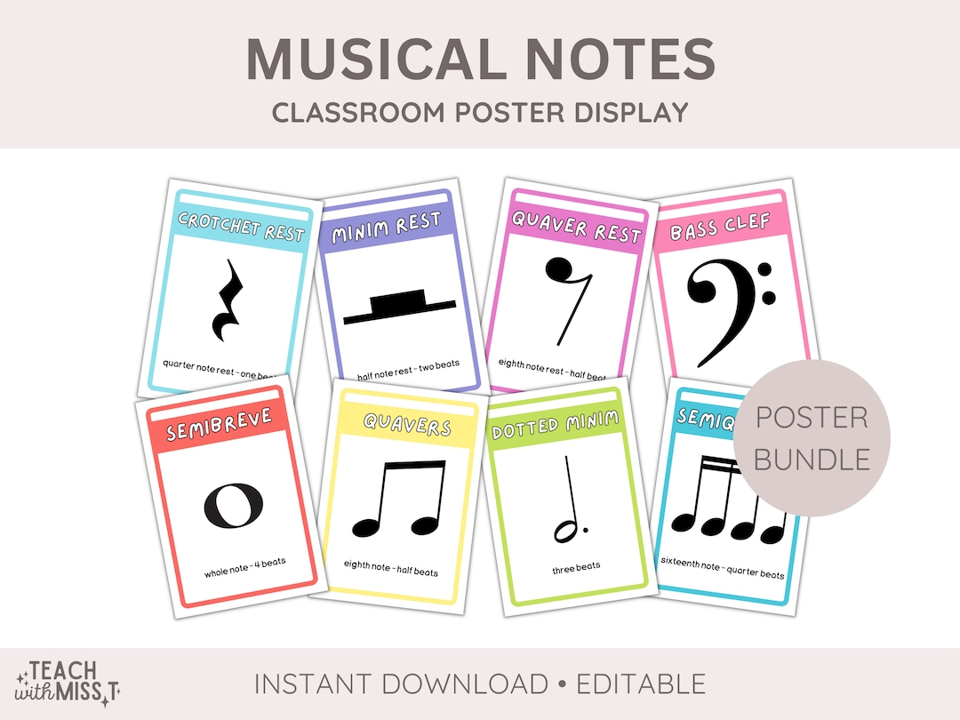 Music Notes Poster Set: Classroom Decor (digital Download) - Etsy