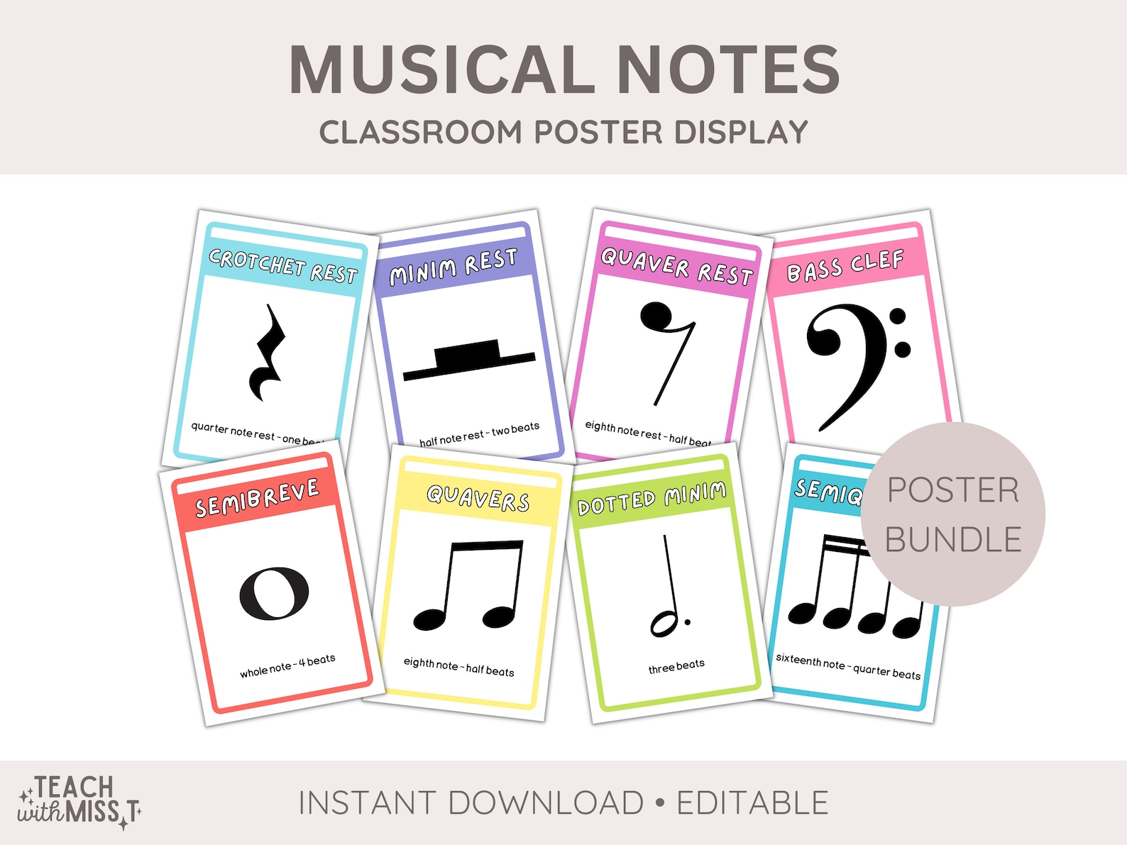 Music Notes Display Posters Printables | Set of 15 Music Notes Posters ...