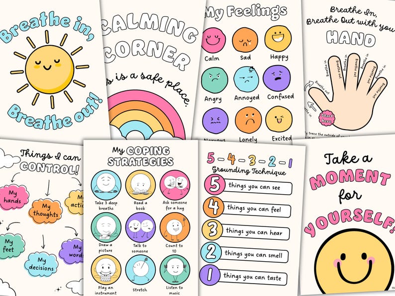 Rainbow Calming Corner Posters: Bright Classroom Decor (digital ...