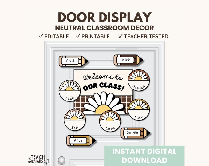 Boho Rainbow Classroom Door Display: Editable Welcome Sign (digital ...